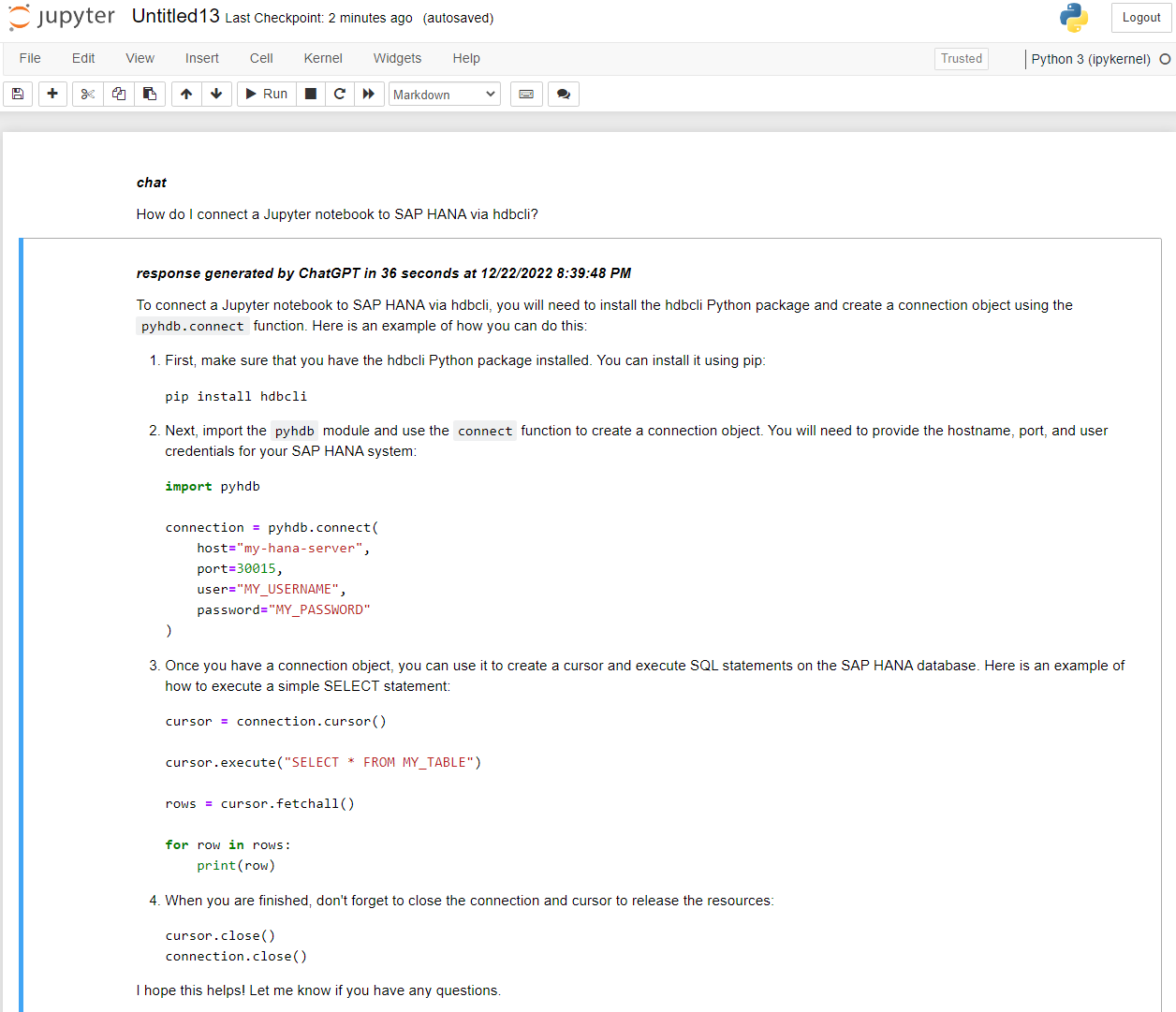 Chatgpt Sap Hana And Jupyter Notebooks A Match Made In Heaven • Interdobs